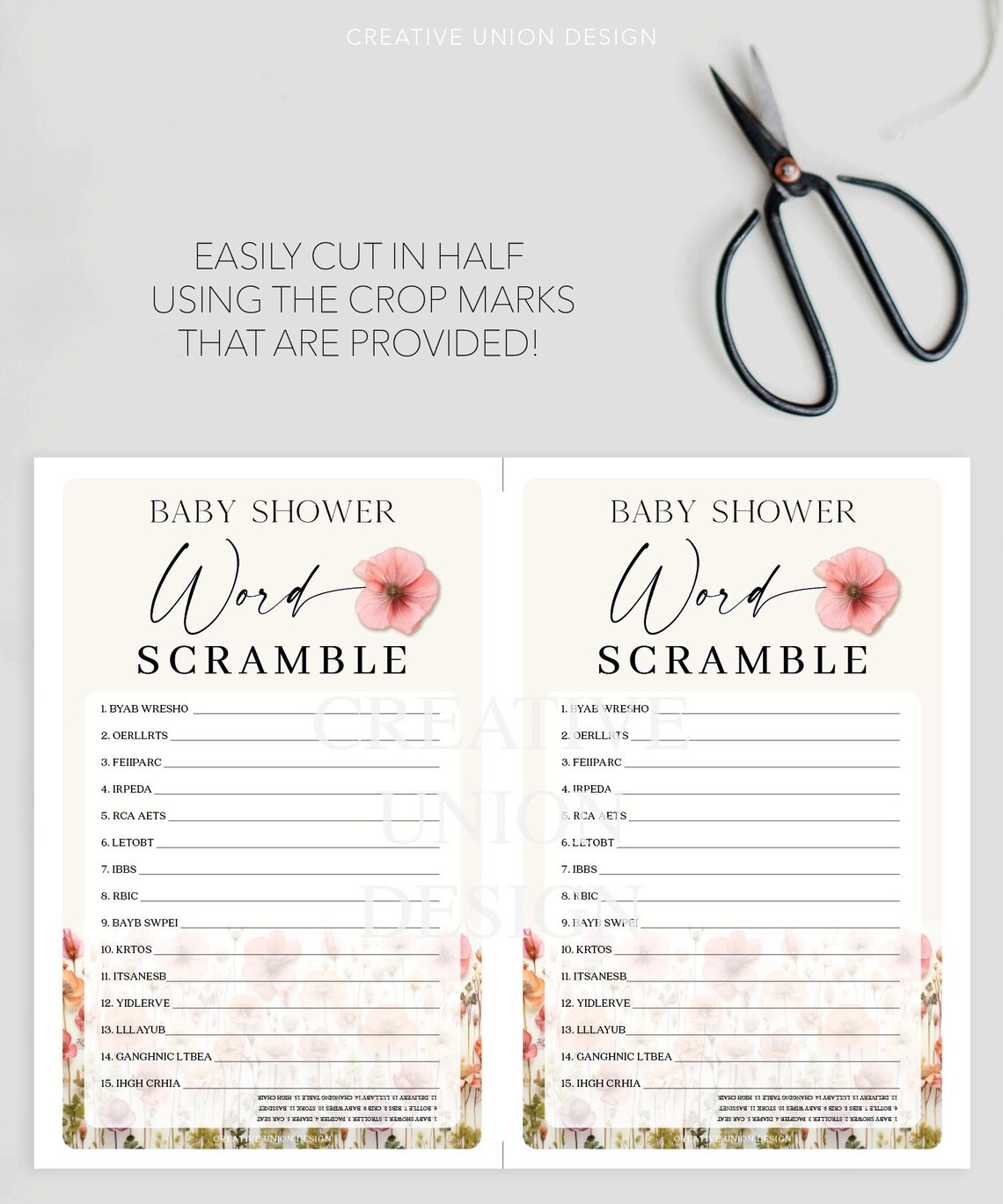 Wildflower Word Scramble, Baby Shower Game, Baby Shower Games, Baby ...