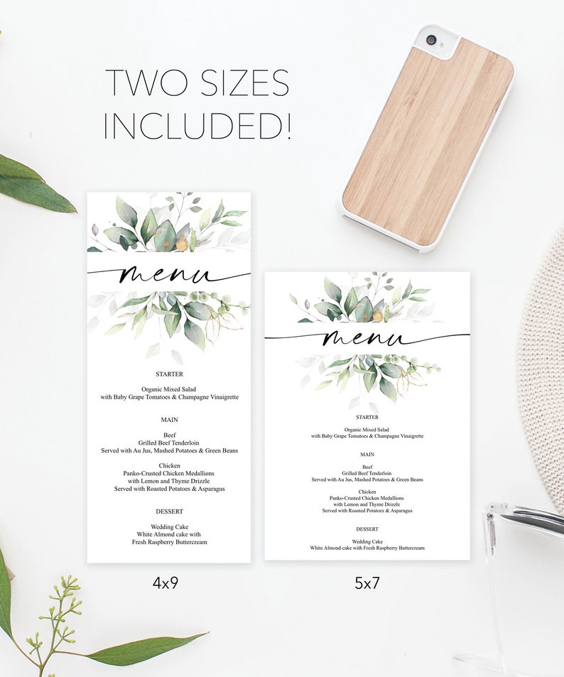 Watercolor Greenery Menu Template Printable Menu Editable - Etsy