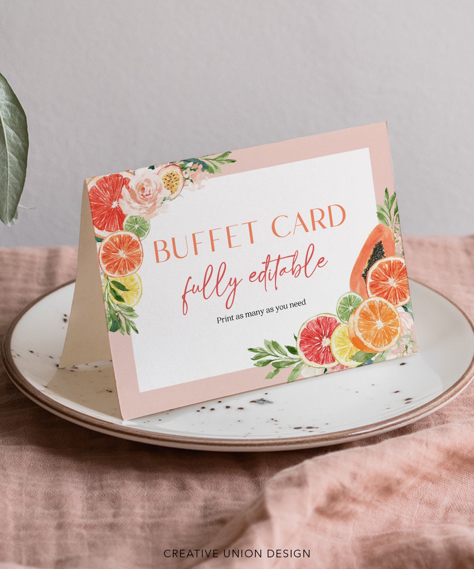 Tropical Citrus Buffet Card Template, Food Label, Wedding Buffet Printable, Bridal Shower Decor ...
