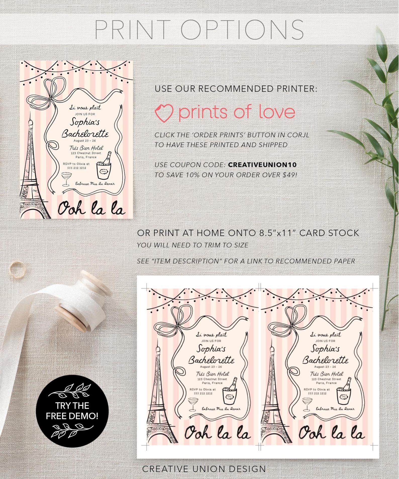 Hand Drawn French Bachelorette Party Invitation and Itinerary Template ...