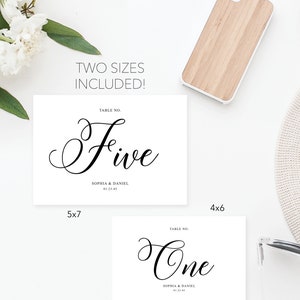 Horizontal Classic Calligraphy Wedding Table Numbers Template, Fully ...