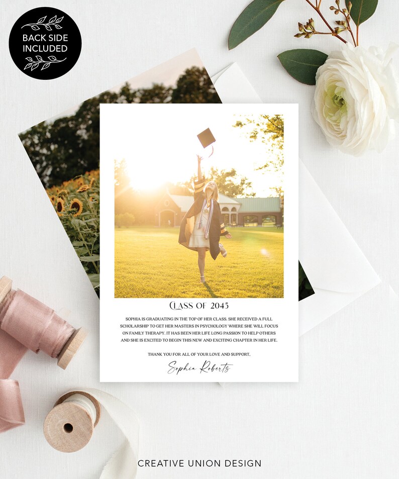 Script Graduation Announcement Template, Class of 2025, Minimal Graduation Party Invitation ...