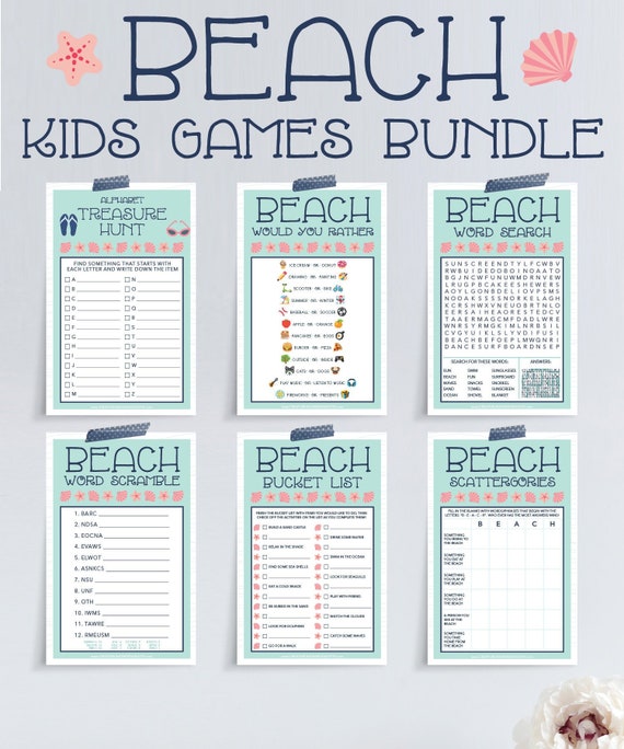 Printable Games Bundle, Activities for Kids, Beach, Printable Games for ...