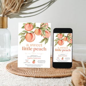 Peach Baby Shower Invitation Set Template, Printable Editable, Thank ...