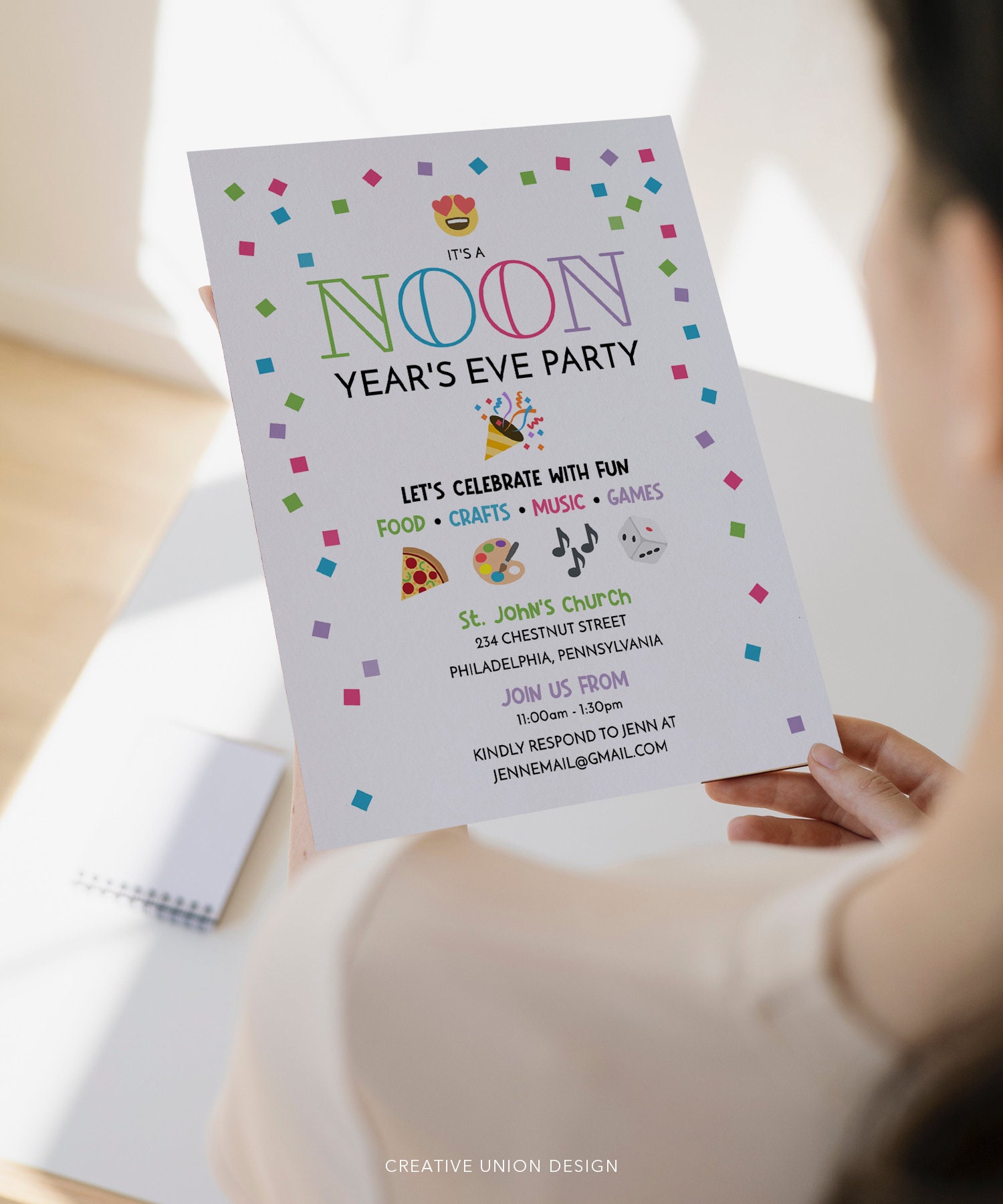 Noon Years Eve Party Flyer Invitation, Printable Holiday Party Invite ...
