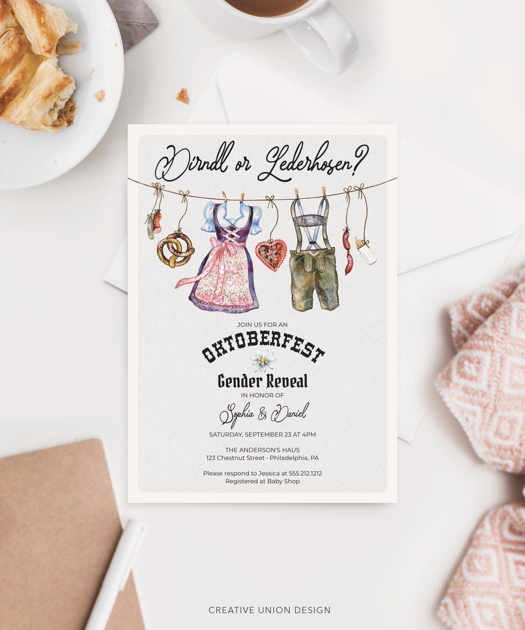 Oktoberfest Gender Reveal Invitation Template, Dirndl or Lederhosen ...