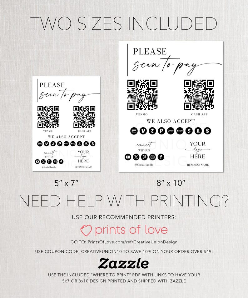 Scan to Pay Sign QR Code Payment Sign Printable Template Custom ...