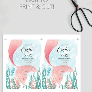 Mermaid Editable Custom Sign Template, Custom Birthday Party Sign ...