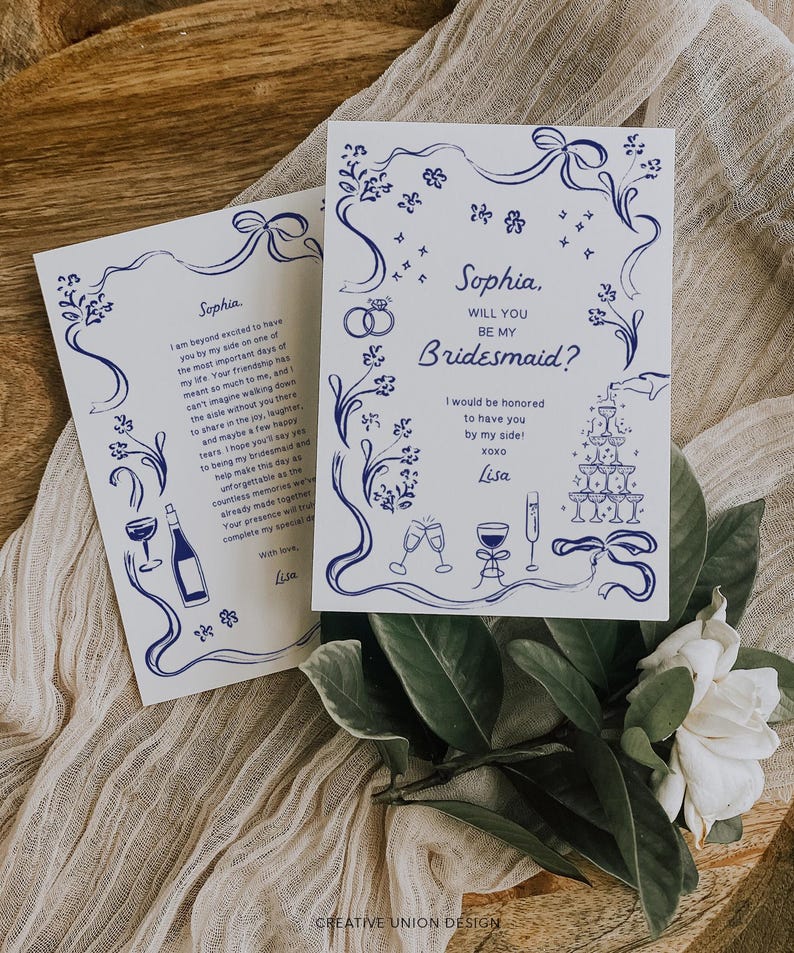 Bridesmaid Proposal Card Template, Will You Be My Bridesmaid, Hand ...