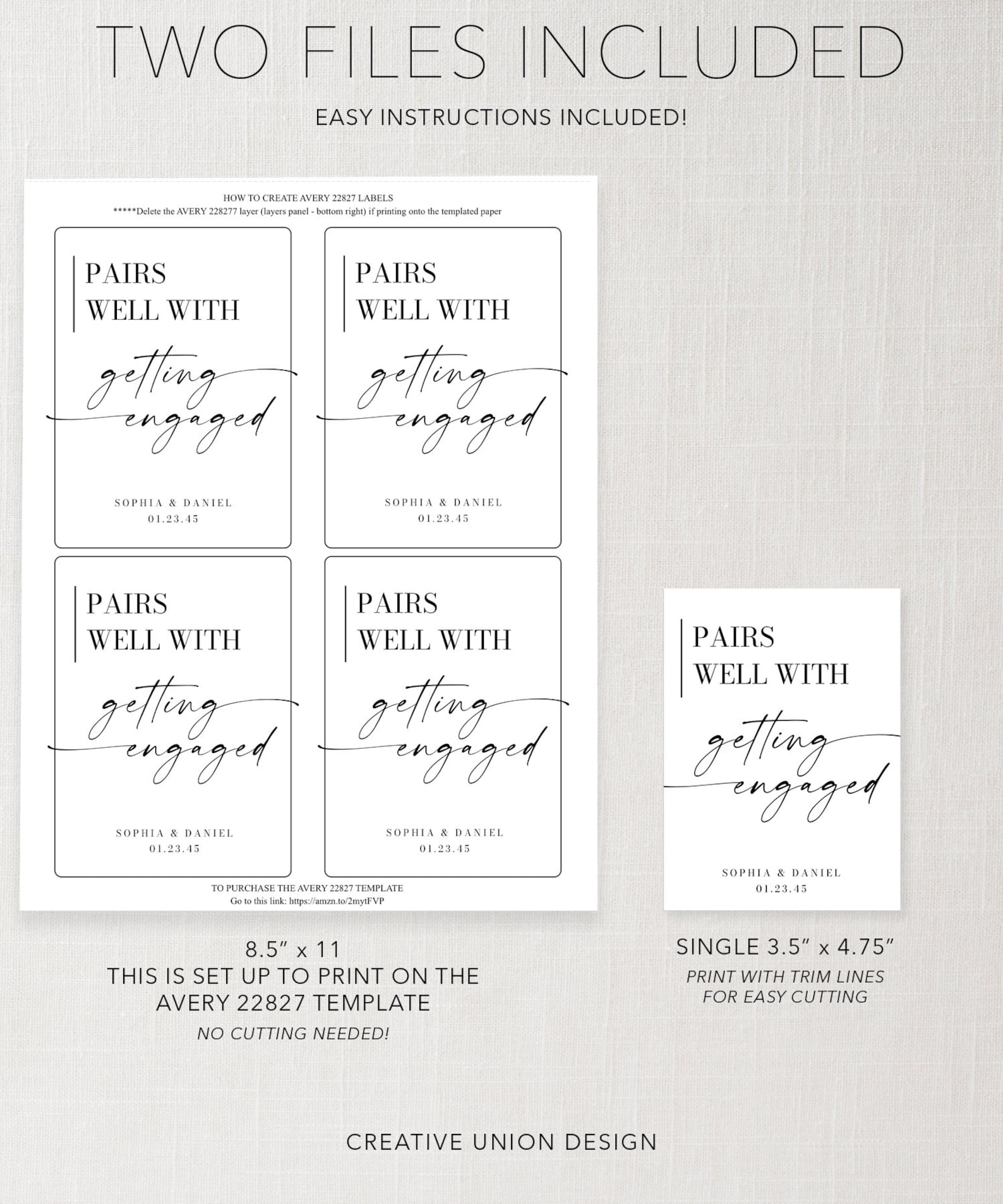 Engagement Wine Labels, Printable,wine Bottle Label Template, Pairs ...