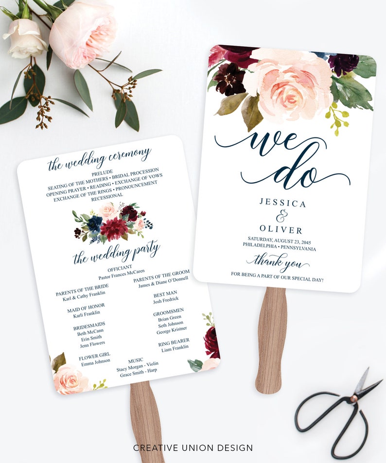 Wedding Program Fan Template Printable Program Fan Template - Etsy