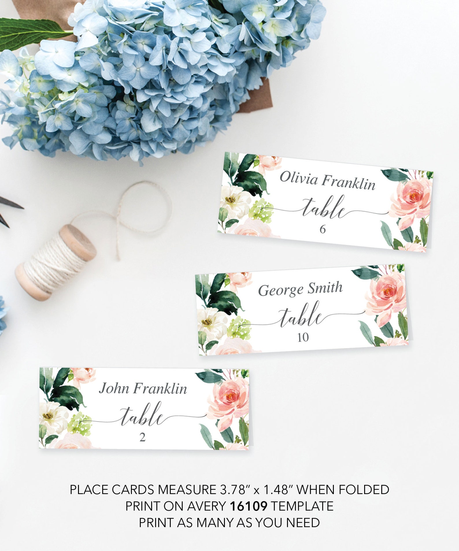 Place Card Printable Template Avery 16109 Wedding Place Etsy