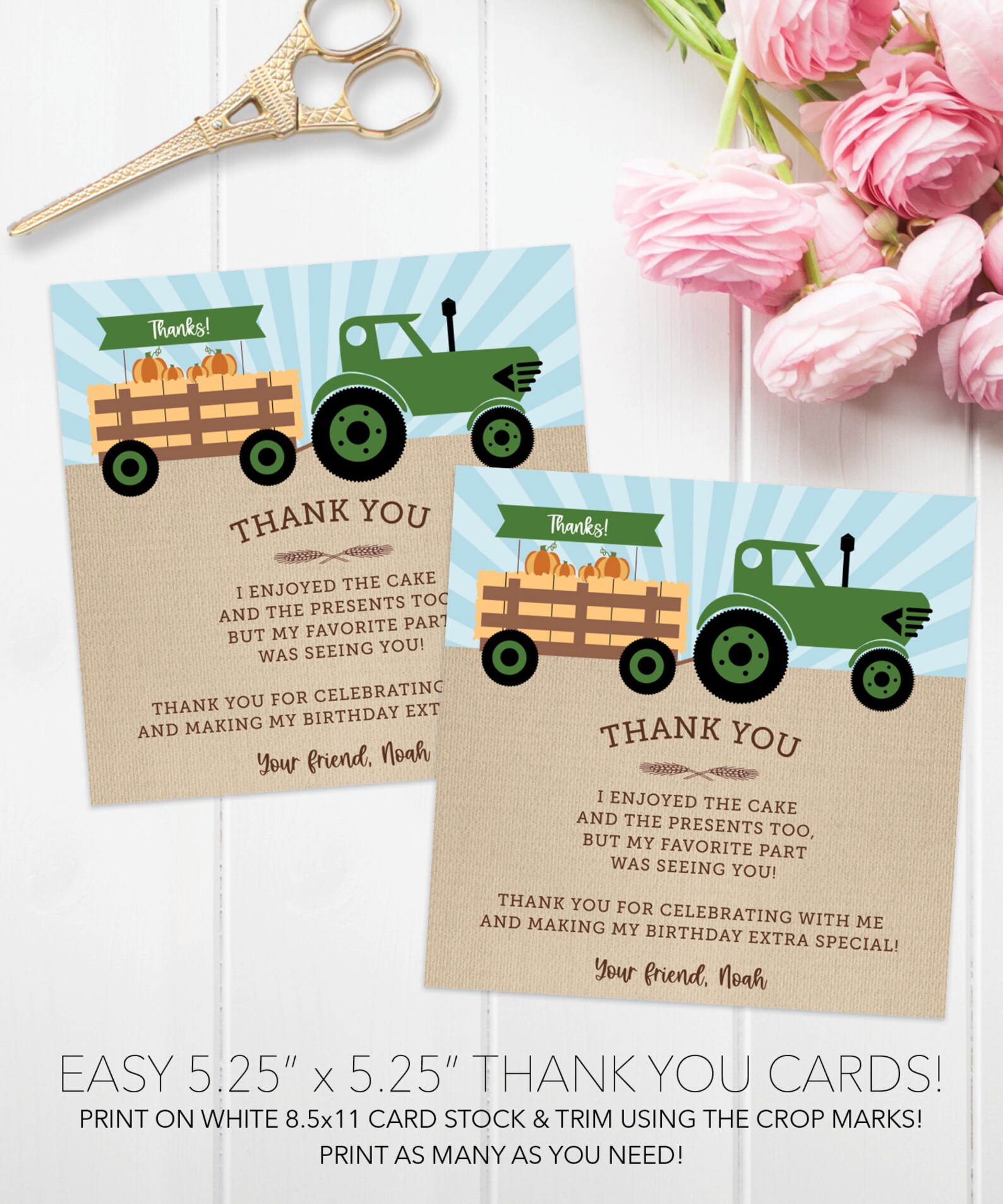 Editable Tractor Birthday Thank You Card Template Printable - Etsy