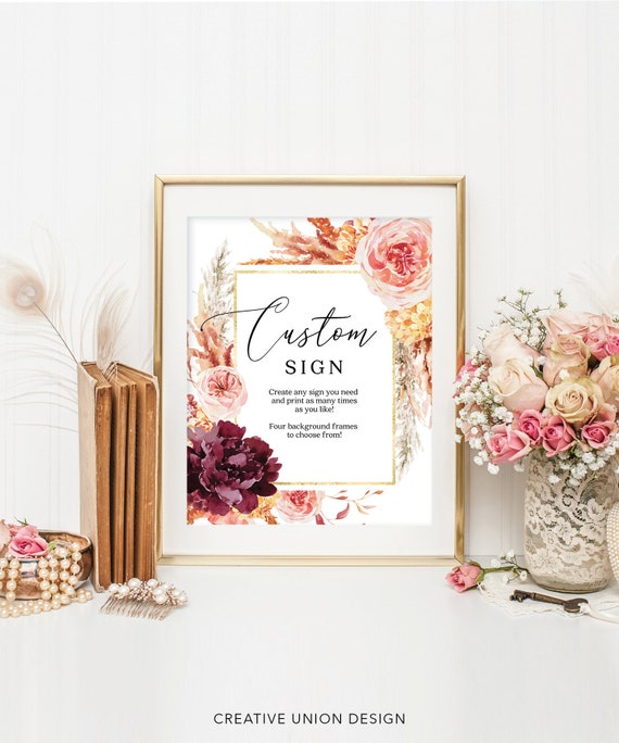 Boho Pampas Grass Custom Sign Template, Editable Bridal Shower Sign ...