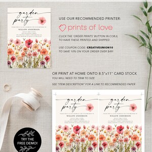 Garden Party, Wildflower Birthday Party Invite Template, Flower Stems ...
