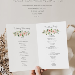 Floral Bifold Wedding Program Template, Printable Wedding Program ...