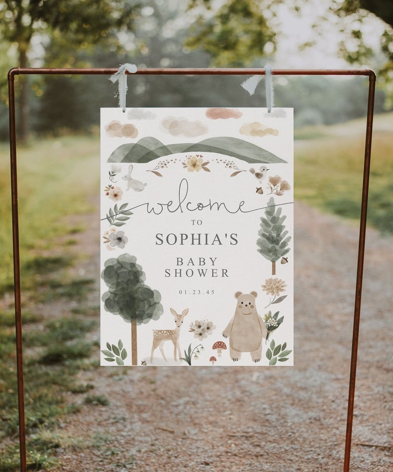 Boho Woodland Editable Baby Shower Welcome Sign Template - Etsy
