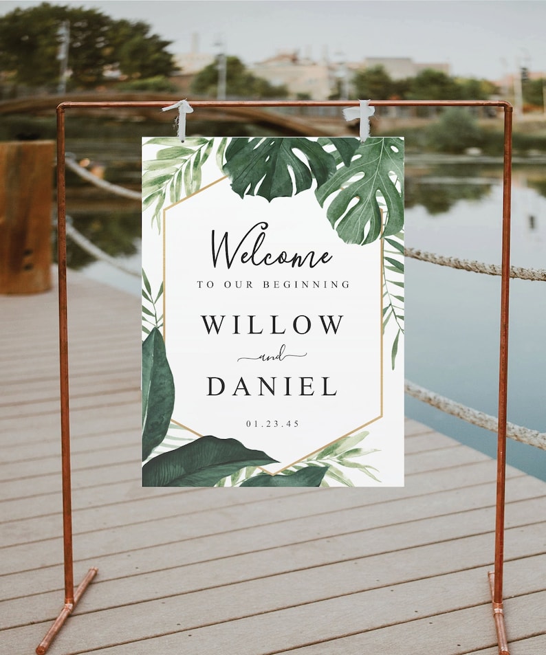 Editable Wedding Welcome Sign Template Tropical Monstera - Etsy