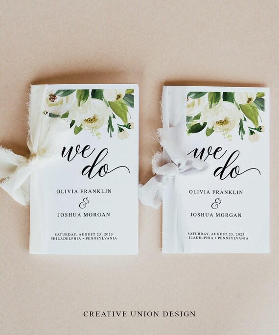 Folded Wedding Program Template - Printable Greenery Wedding Program ...