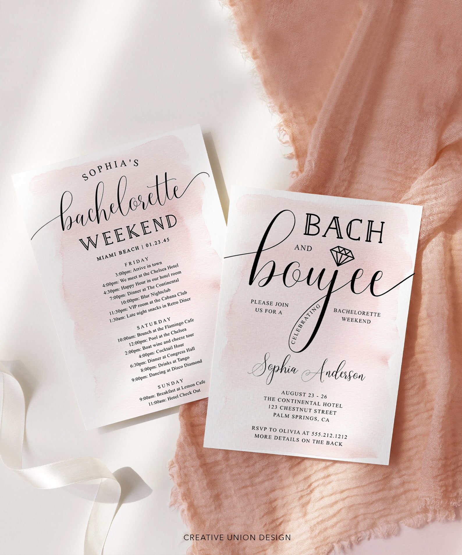 Boujee Bachelorette Party Invitation and Itinerary Template, Bach and ...