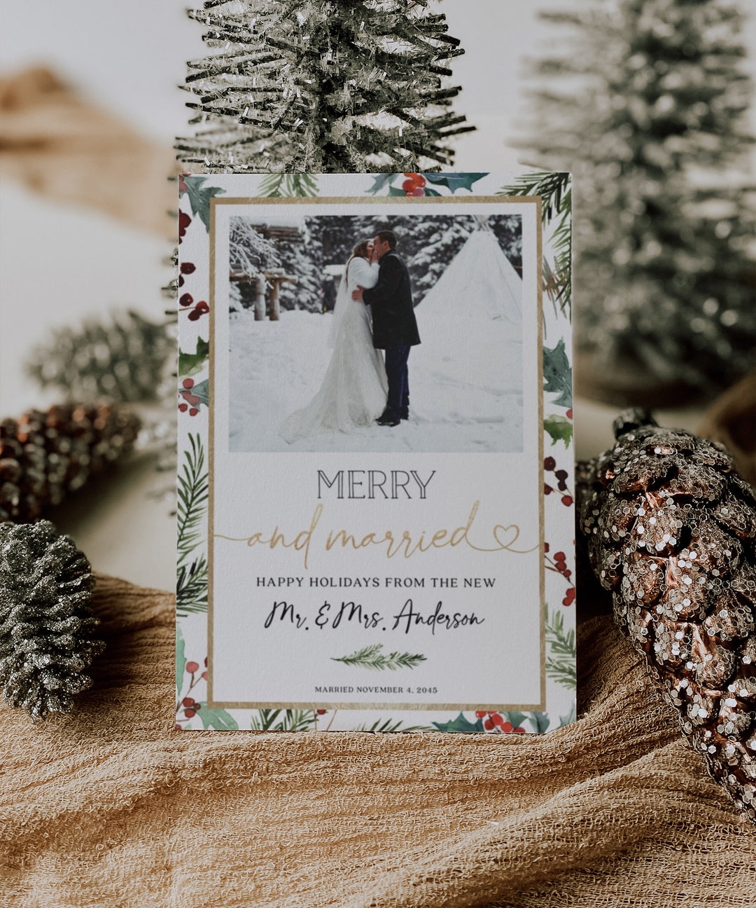 Merry and Married Christmas Card Template, Our First Christmas, Just ...
