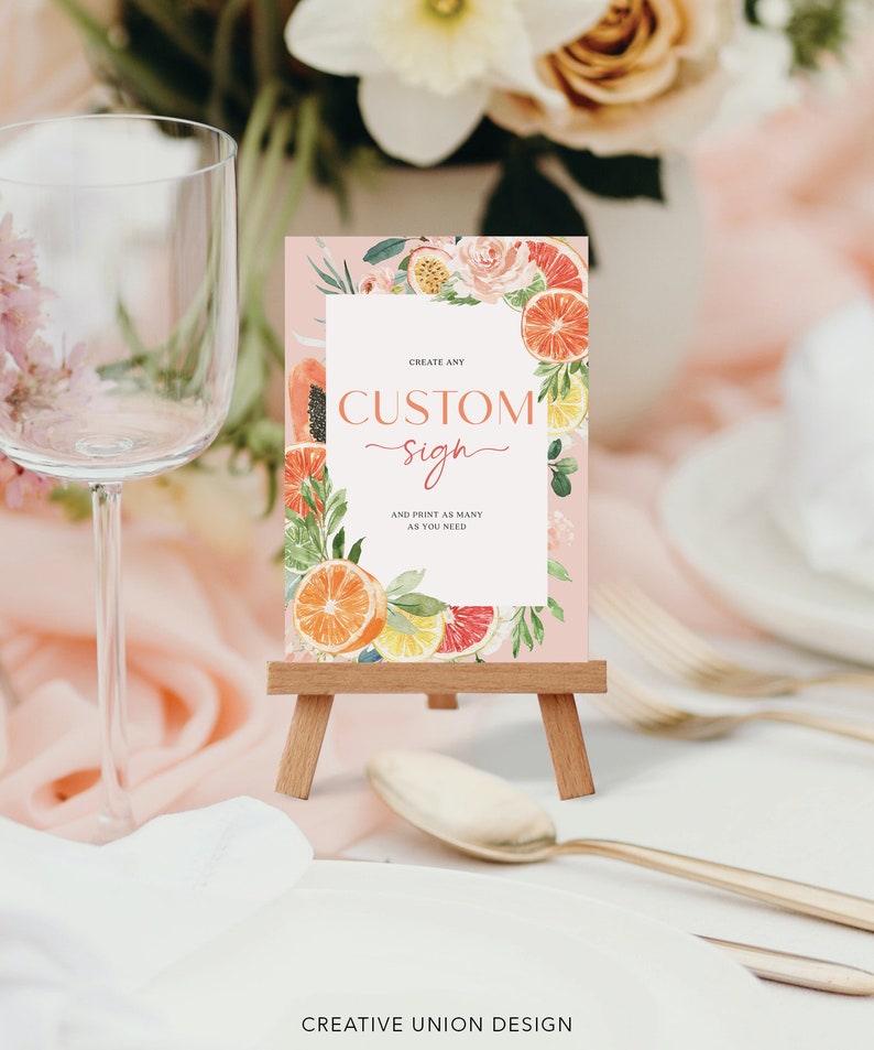 Tropical Citrus Custom Sign Template, Editable Bridal Shower Sign ...