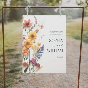 Editable Wildflower Welcome Sign Template, Pressed Flowers, Printable ...