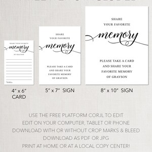 Share a Memory Card Template, Personalized Favorite Memory, Memorial ...