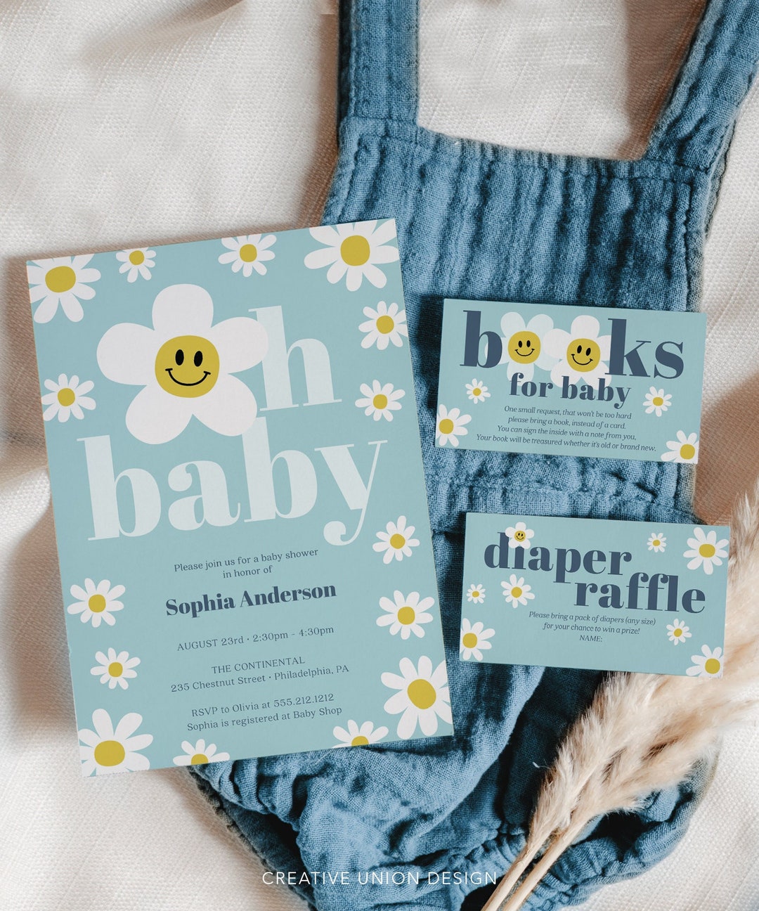 Daisy Baby Shower Invitation Set Template, Printable Editable, Thank ...