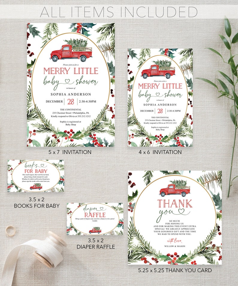 Merry Little Baby Shower Invitation Set Template, Printable Editable ...