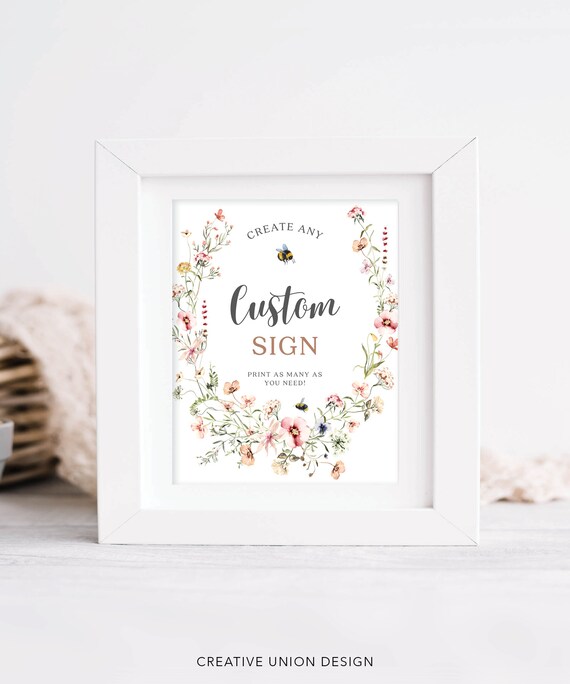 Wildflower Editable Custom Bridal Sign Template, Favors, Gifts and ...