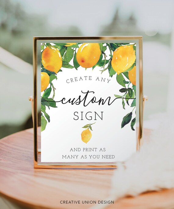 Rustic Lemon Editable Custom Sign Template, Custom Bridal Shower Sign ...
