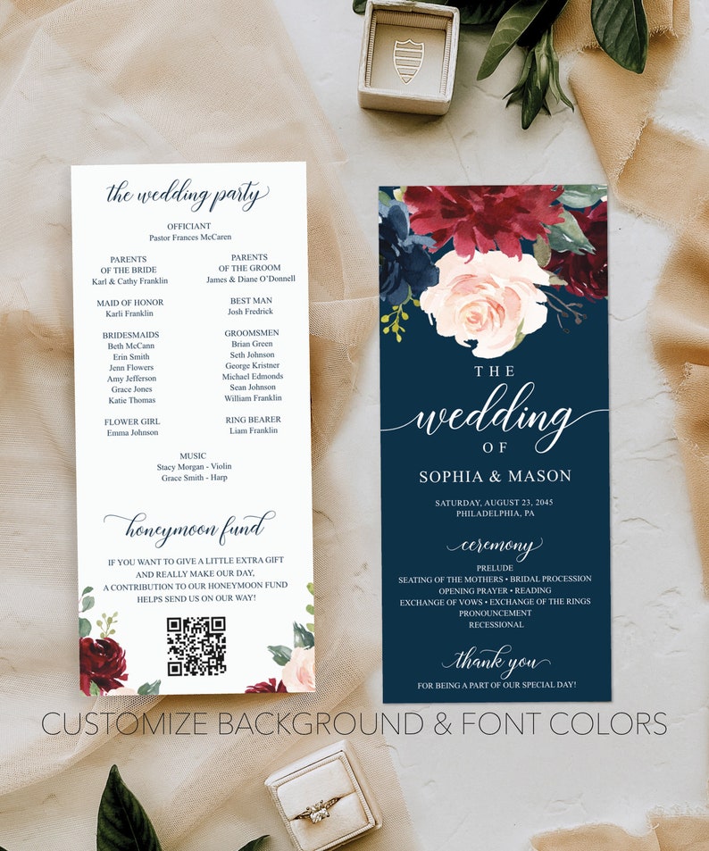 Fully Editable Wedding Programs Template 4x9 Wedding Program - Etsy