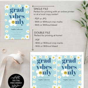 Grad Vibes Only, Daisy Graduation Party Invite Template, Graduation ...