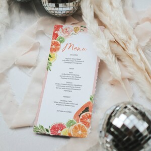 Tropical Citrus Menu Template, Printable Menu, Editable Menu, Bridal ...