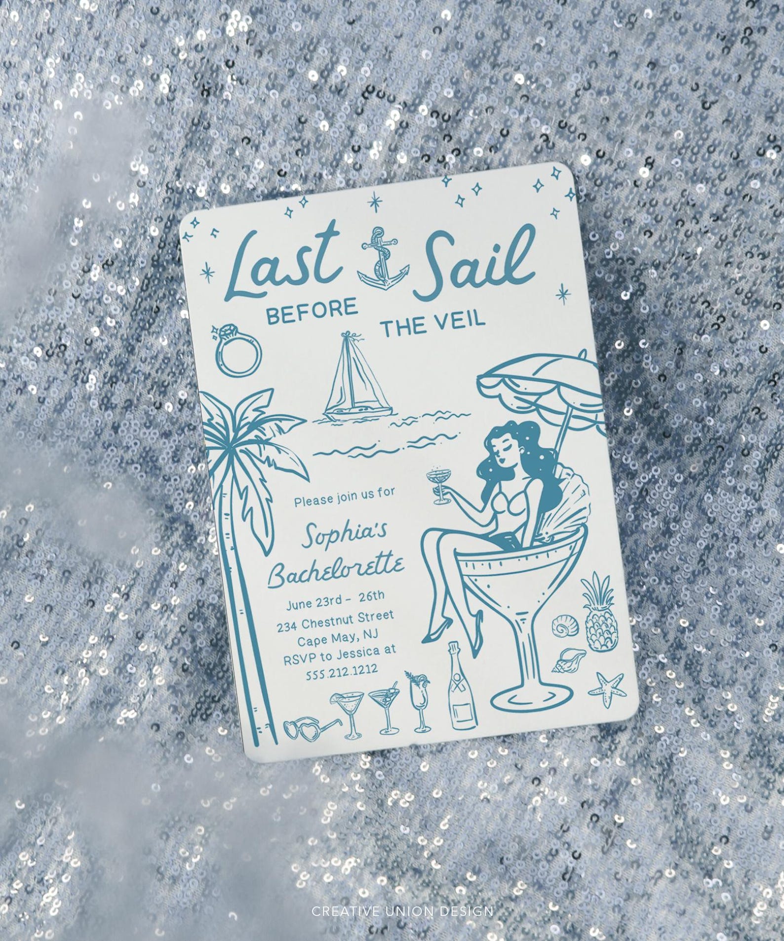 Last Sail Bachelorette Party Invitation and Itinerary Template, Beach ...