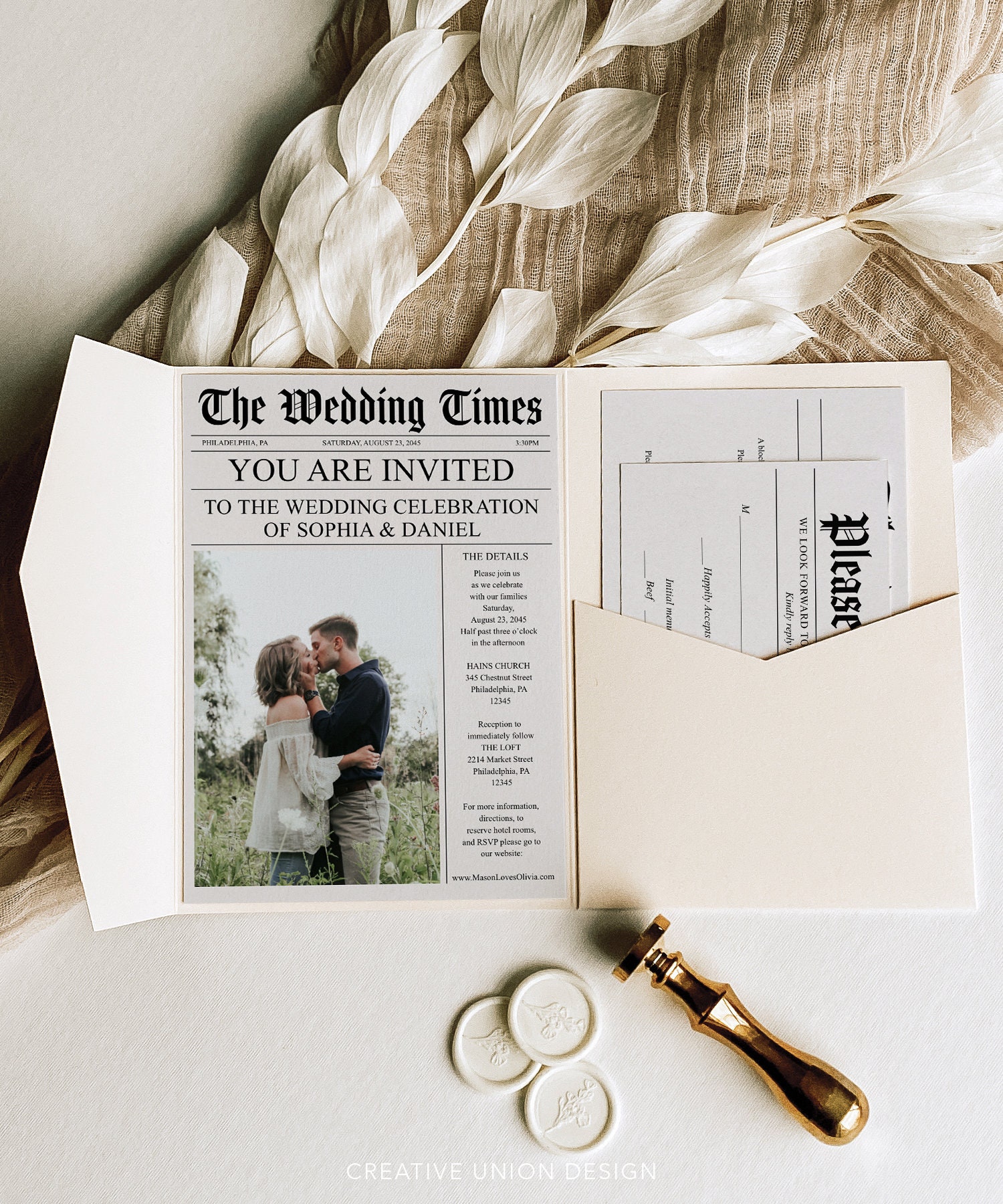 Newspaper Wedding Invitations Template, Fully Editable Unique Wedding ...