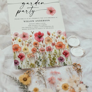 Garden Party, Wildflower Birthday Party Invite Template, Flower Stems ...