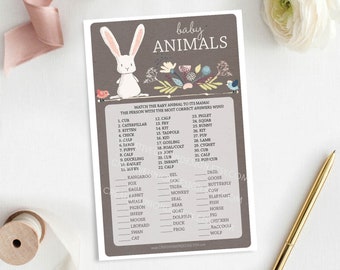 Bunny Themed Baby Shower Game Printable Baby Animal Guessing Game Mom ...