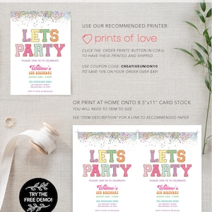 Patch Letters Birthday Party Invitation Template, Girl Birthday Party ...