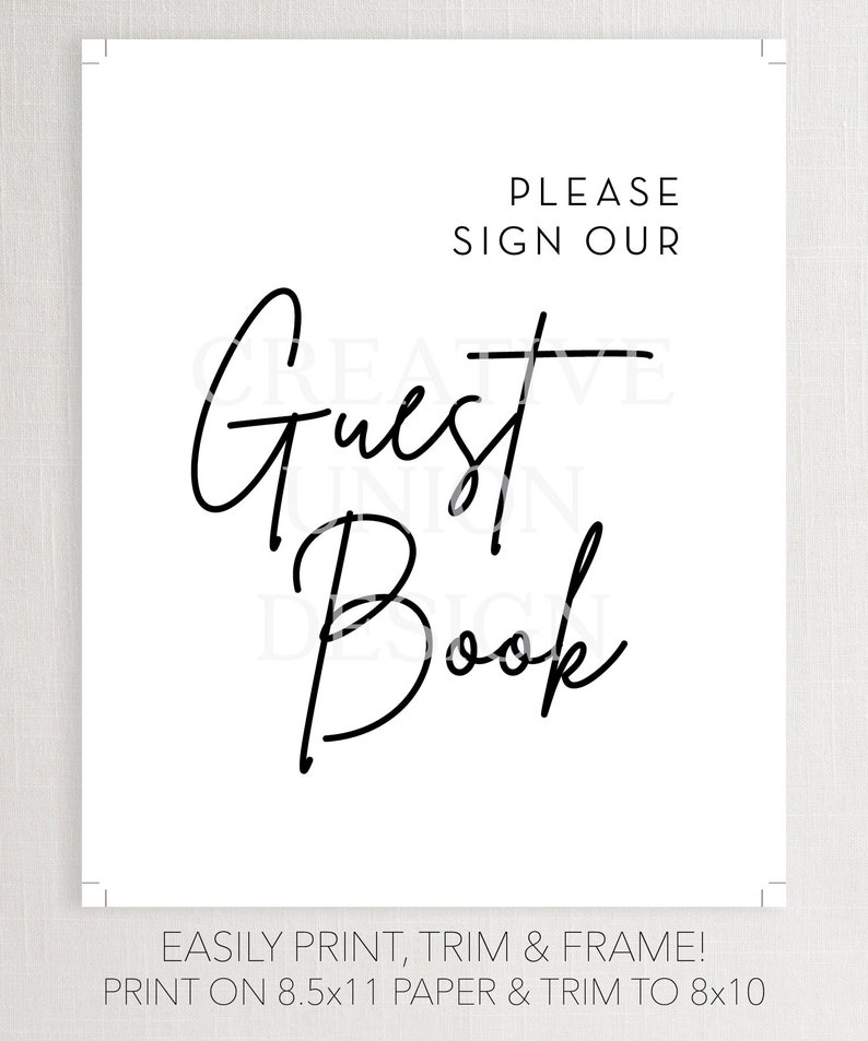 Please Sign Our Guestbook Table Sign File, 8x10 Printable Sign, Guest ...