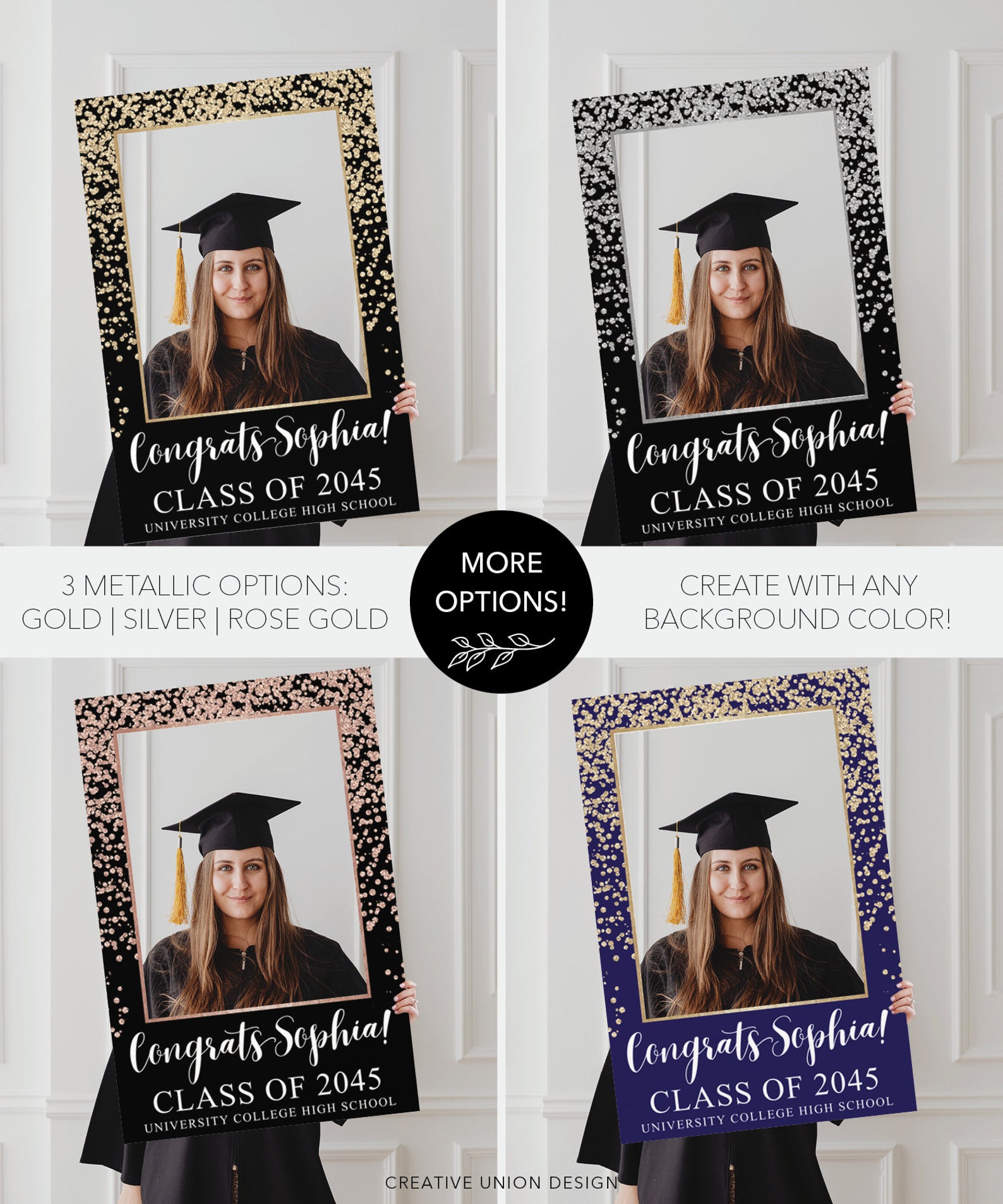 Editable Graduation Party Photo Prop 2026 Template, Gold Confetti ...