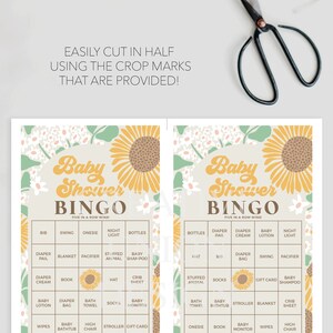 Retro Sunflower Baby Shower Bingo, 60 Unique Game Sheets, Baby Shower ...