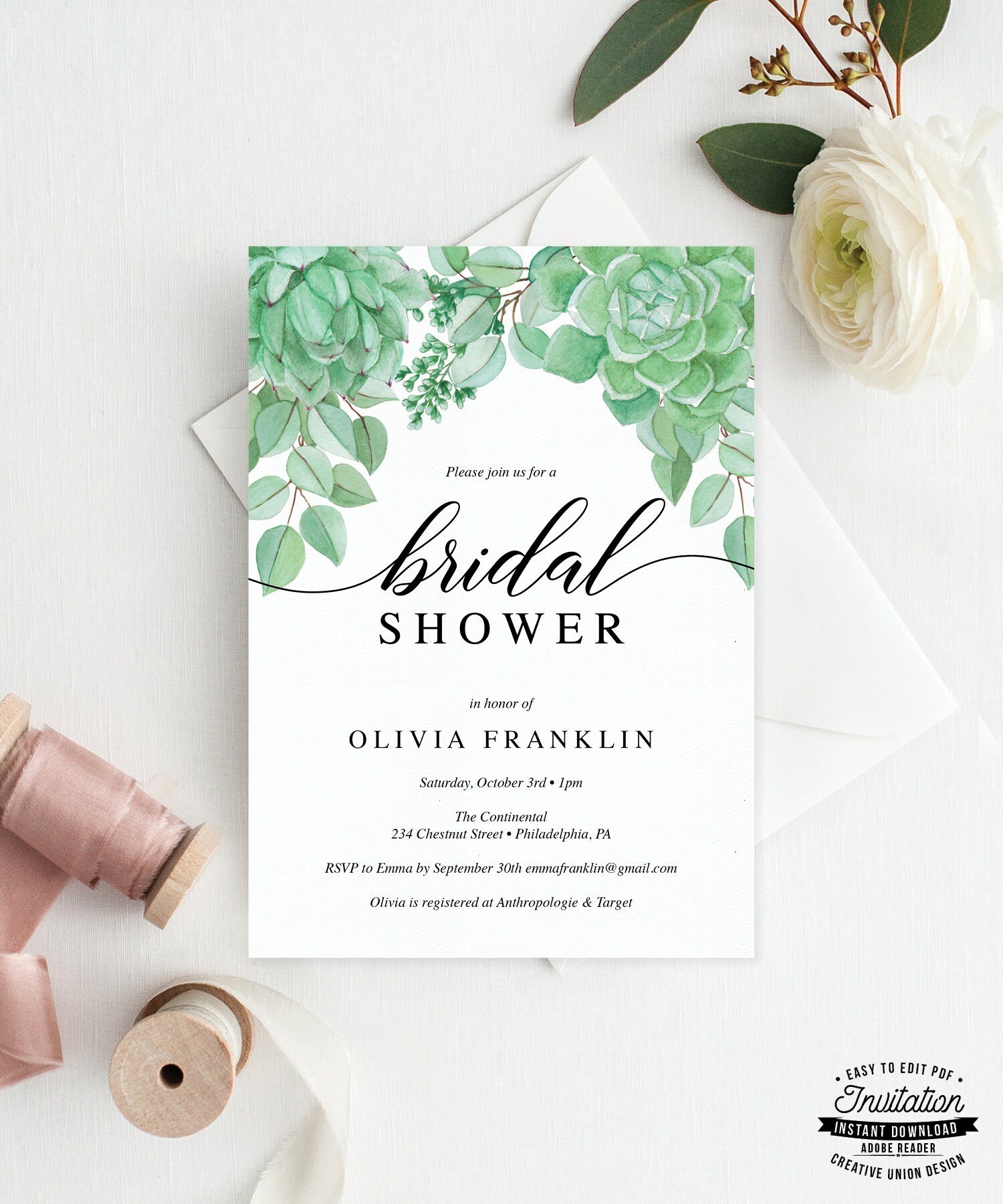 Succulent Bridal Shower Invitation Bridal Brunch Invite | Etsy