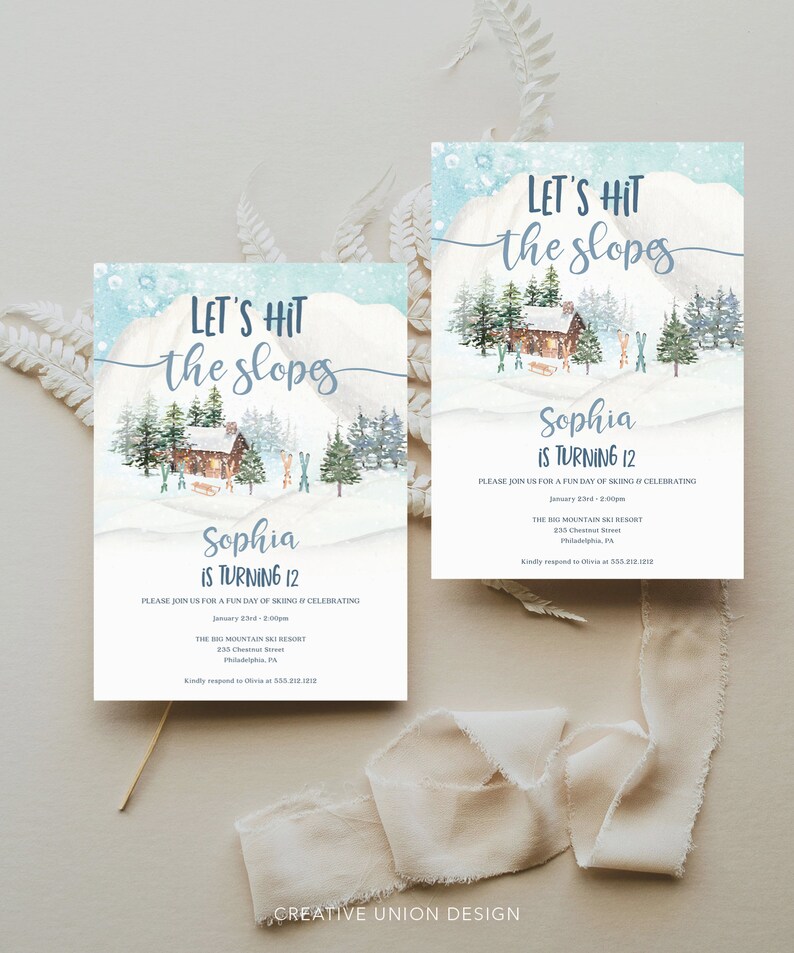Ski Birthday Invite Template Ski Invitation Winter Birthday - Etsy