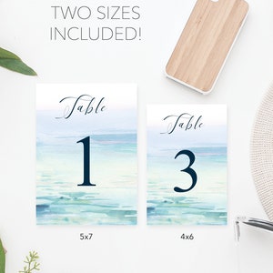 Minimal Beach Wedding Table Numbers, Wedding Table Number Template ...