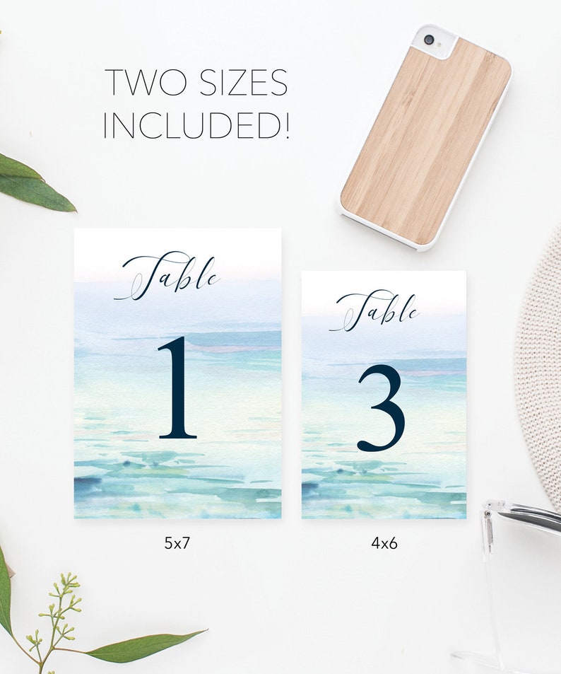 Minimal Beach Wedding Table Numbers, Wedding Table Number Template ...