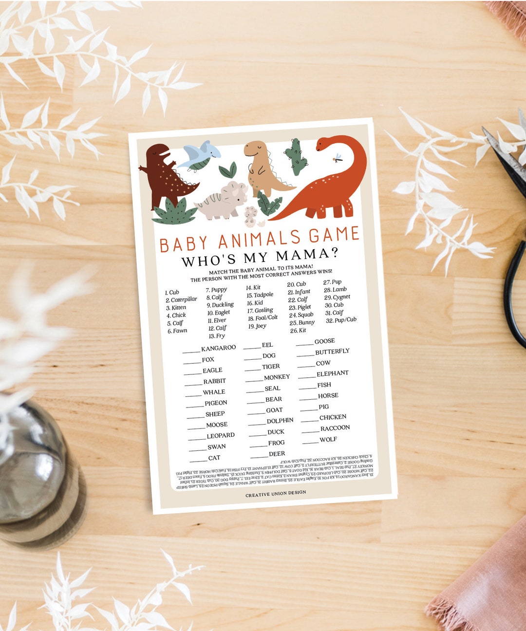 Cute Dinosaur Baby Animals Baby Shower Game, Baby Shower Games, Who's ...