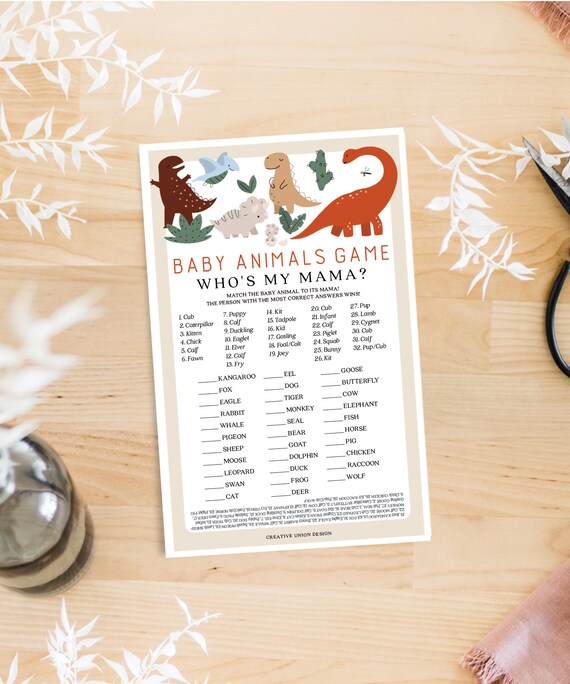 Cute Dinosaur Baby Animals Baby Shower Game, Baby Shower Games, Who's ...