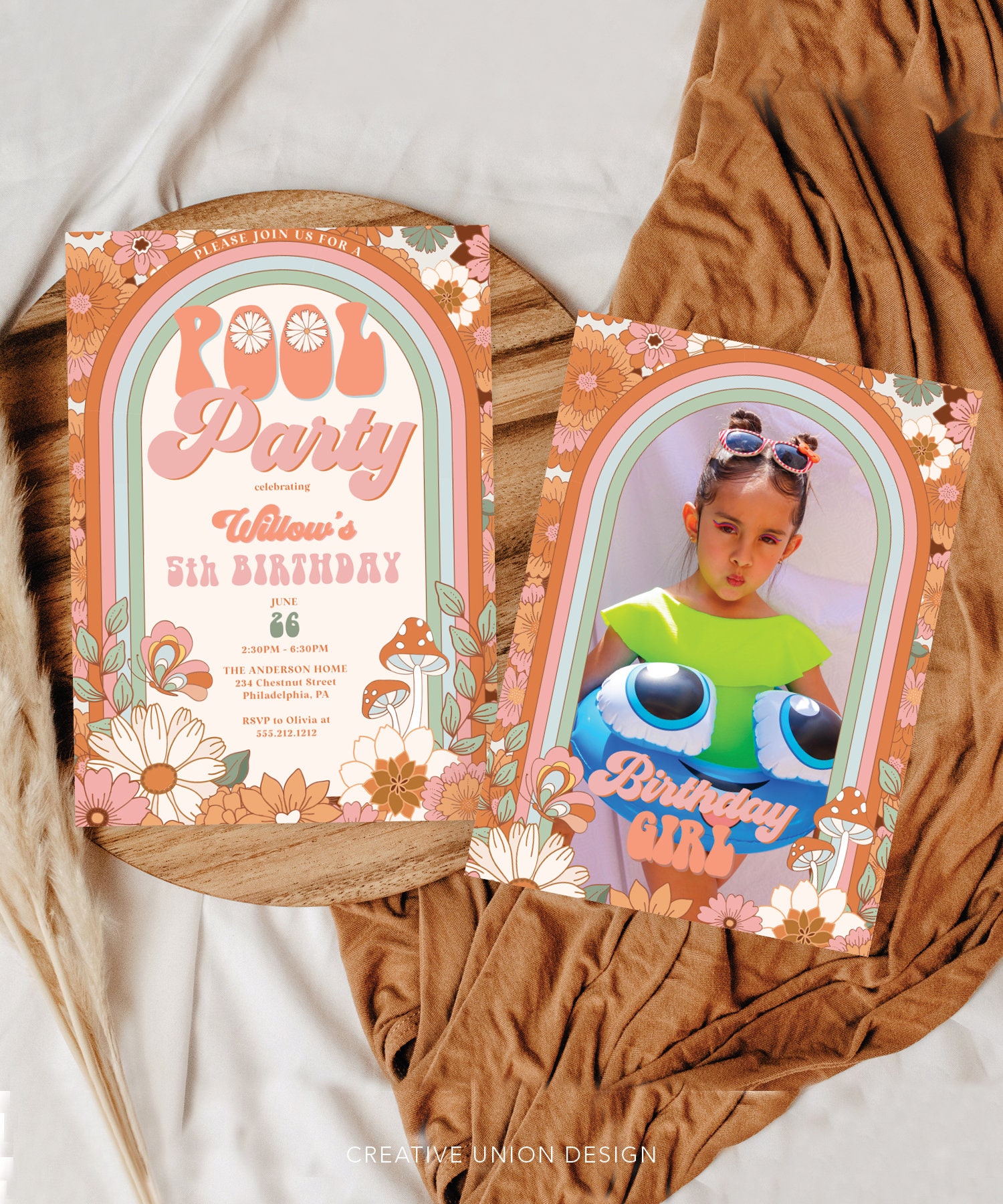 Editable Groovy Pool Party Invitation, Retro Birthday Party, Summer ...
